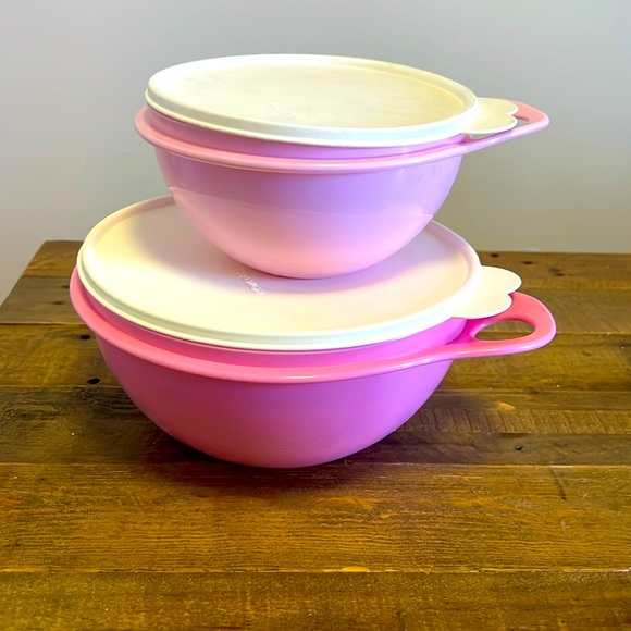 Tupperware | Kitchen | Tupperware Bowl Pink Set Of 2 W White Lids ...